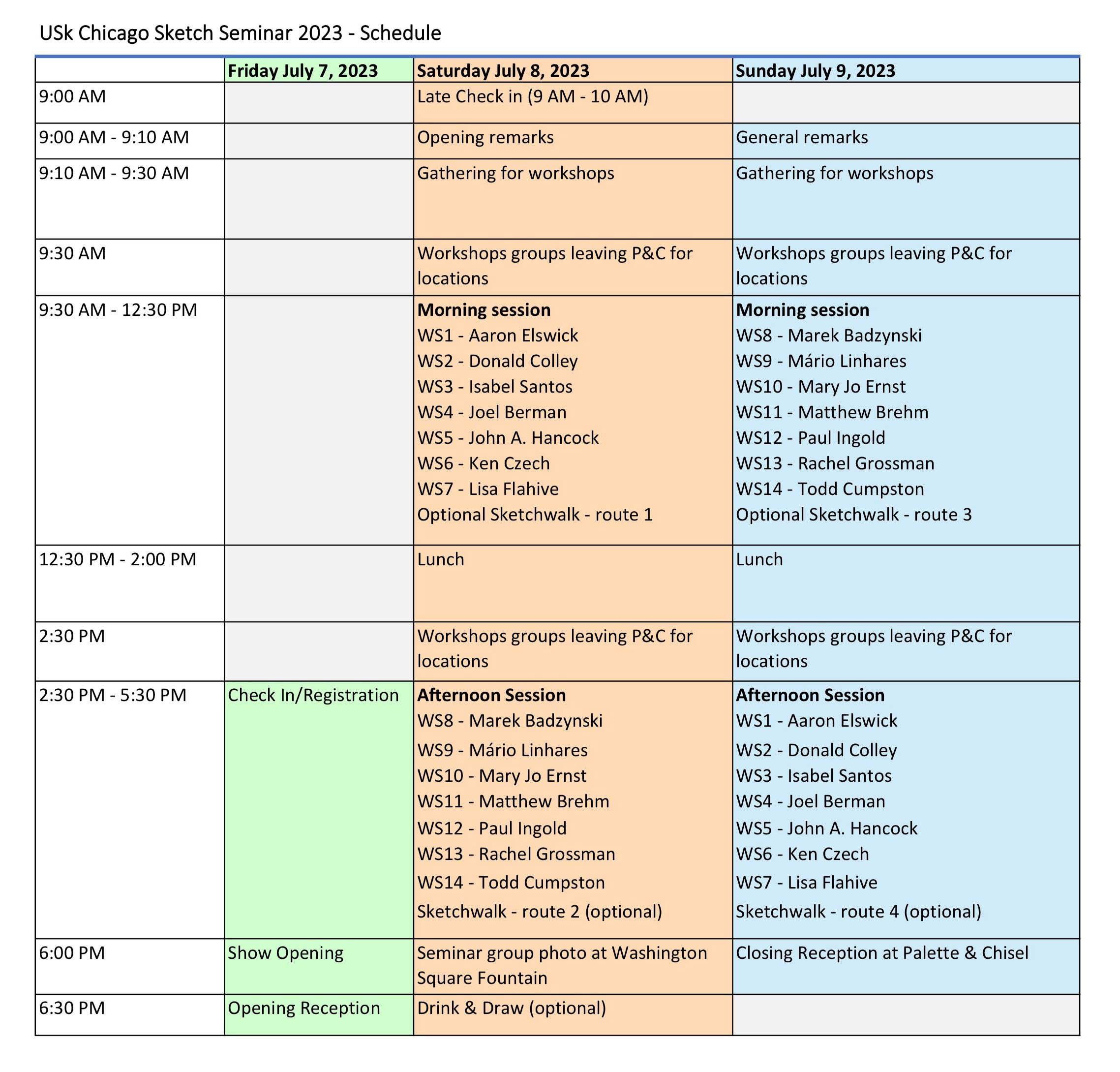 Seminar Schedule at a Glance – Urban Sketchers Chicago